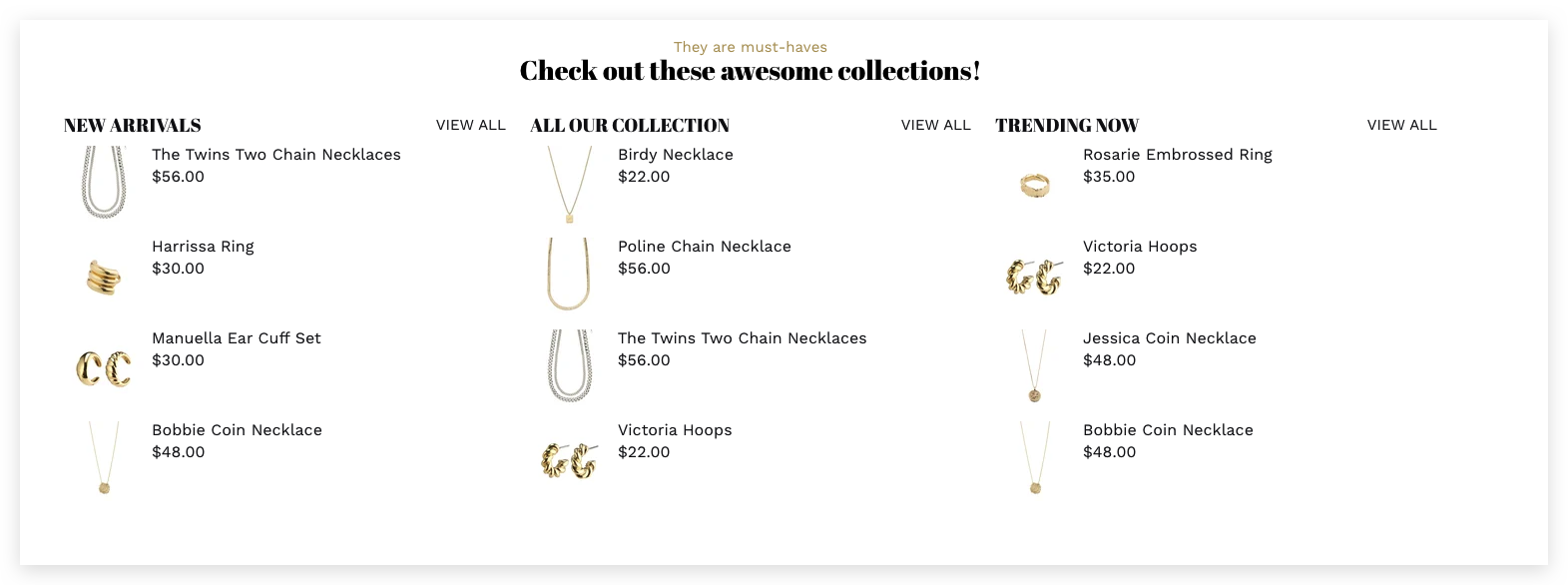 Featured collection list section